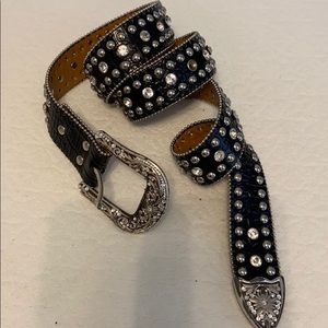 Accessories | Black Genuine Leather Rhinestone Belt | Poshmark